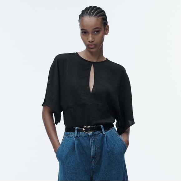 Zara | Tops | Zara Black Front Vent Top | Poshmark